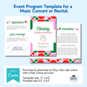 Holiday Concert Program Template for Chorus, Orchestra, Band or Piano ...