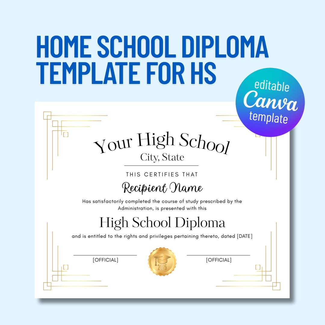 Home School Diploma Template, Editable High School Diploma, High School ...
