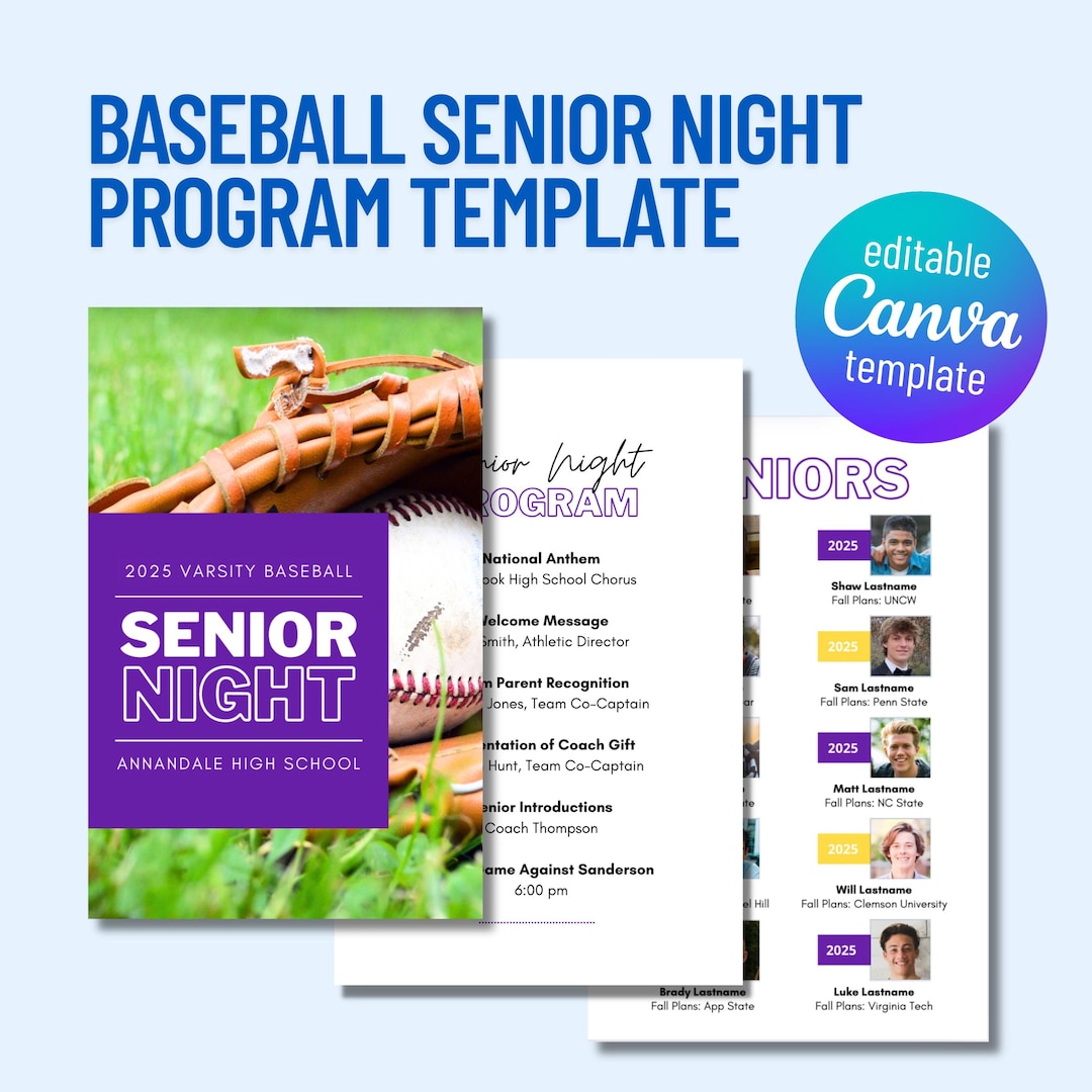 Baseball Senior Night Program Template: Class of 2026 (digital Template ...
