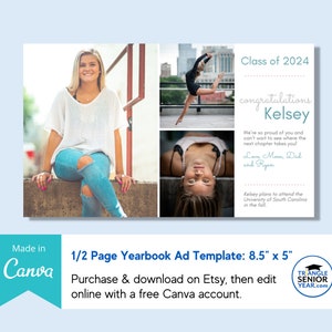 Yearbook Ad Templates, Senior Year Tribute Ad, Editable 1/8, 1/4, 1/2 ...