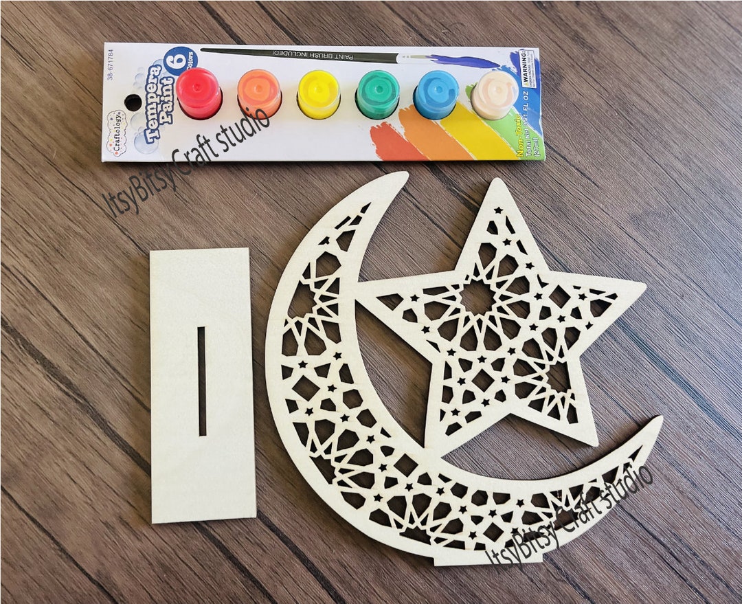 Ramadan DIY Star Crescent, Ramadan Wood Craft, Eid Wood Craft, Kids ...