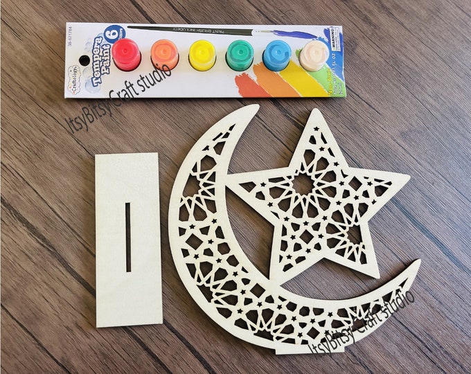 Ramadan DIY Star Crescent, Ramadan Wood Craft, Eid Wood Craft, Kids ...