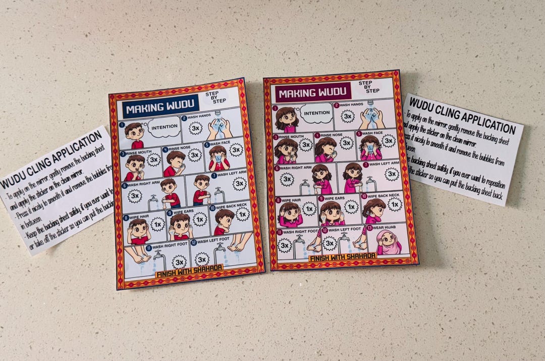 Wudu Steps Mirror Cling for Kids: Islamic Learning, Wudu Mirror Cling ...