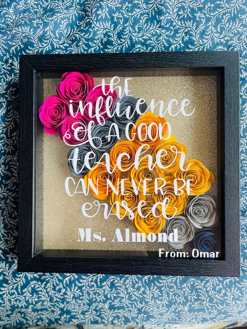 Personalized Teacher Shadow Box: Paper Flower Pencil Design - Etsy