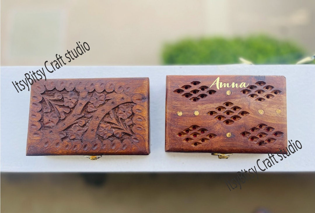 Personalized Rosewood Jewelry Box, Hand Carved Floral Designs, Hand ...