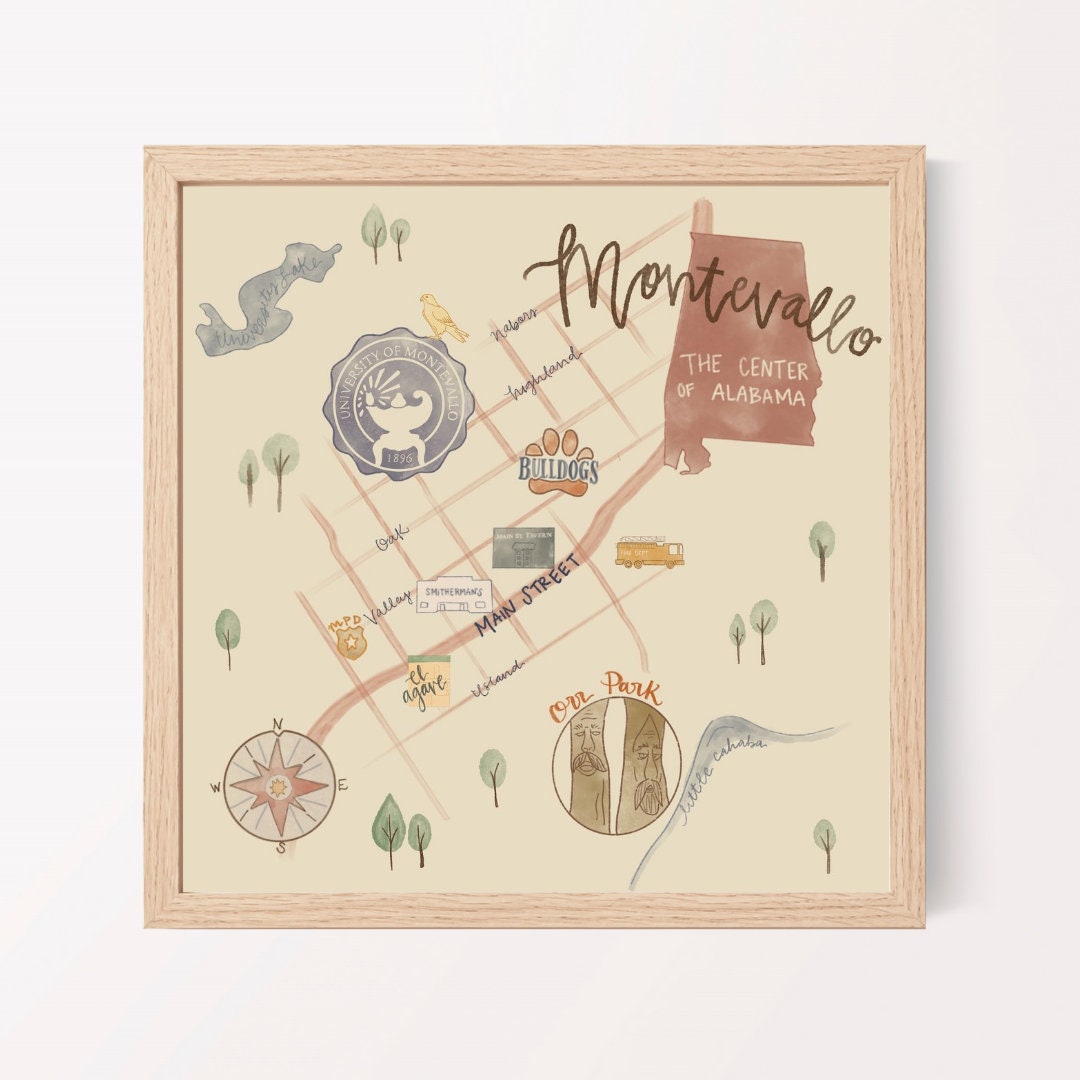 Map of Montevallo, AL Art Print - Etsy