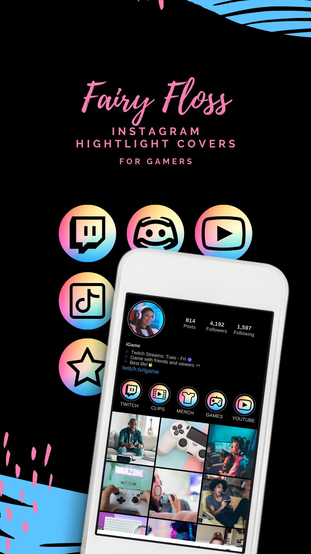 Gamer Instagram Story Highlight Covers: Rainbow Icons on Black - Etsy