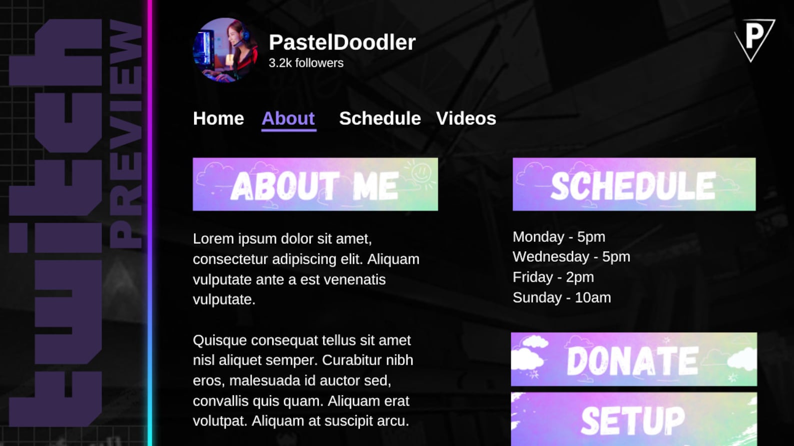 Rainbow Doodle Art Twitch Panels Template | Instant Download Plus ...