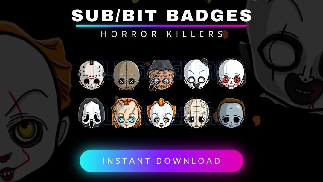 Twitch Horror Movie Killers Sub / Bit Badges, Halloween Twitch Badges ...