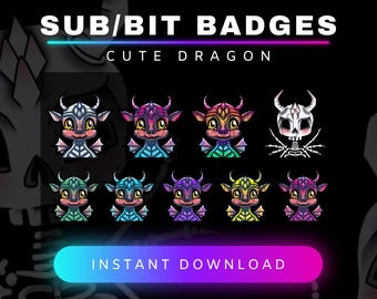 Cute Dragon Sub Badges Twitch | Twitch Sub Emotes | Twitch Bit Badges ...
