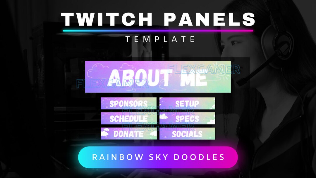 Rainbow Doodle Art Twitch Panels Template | Instant Download Plus ...