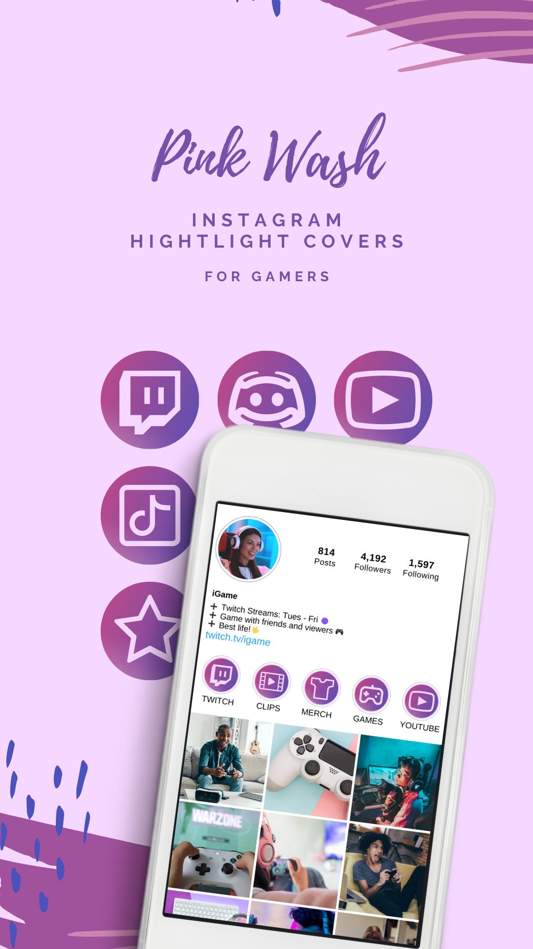 Gamer Instagram Highlight Covers: Pink Purple Twitch Icons - Etsy