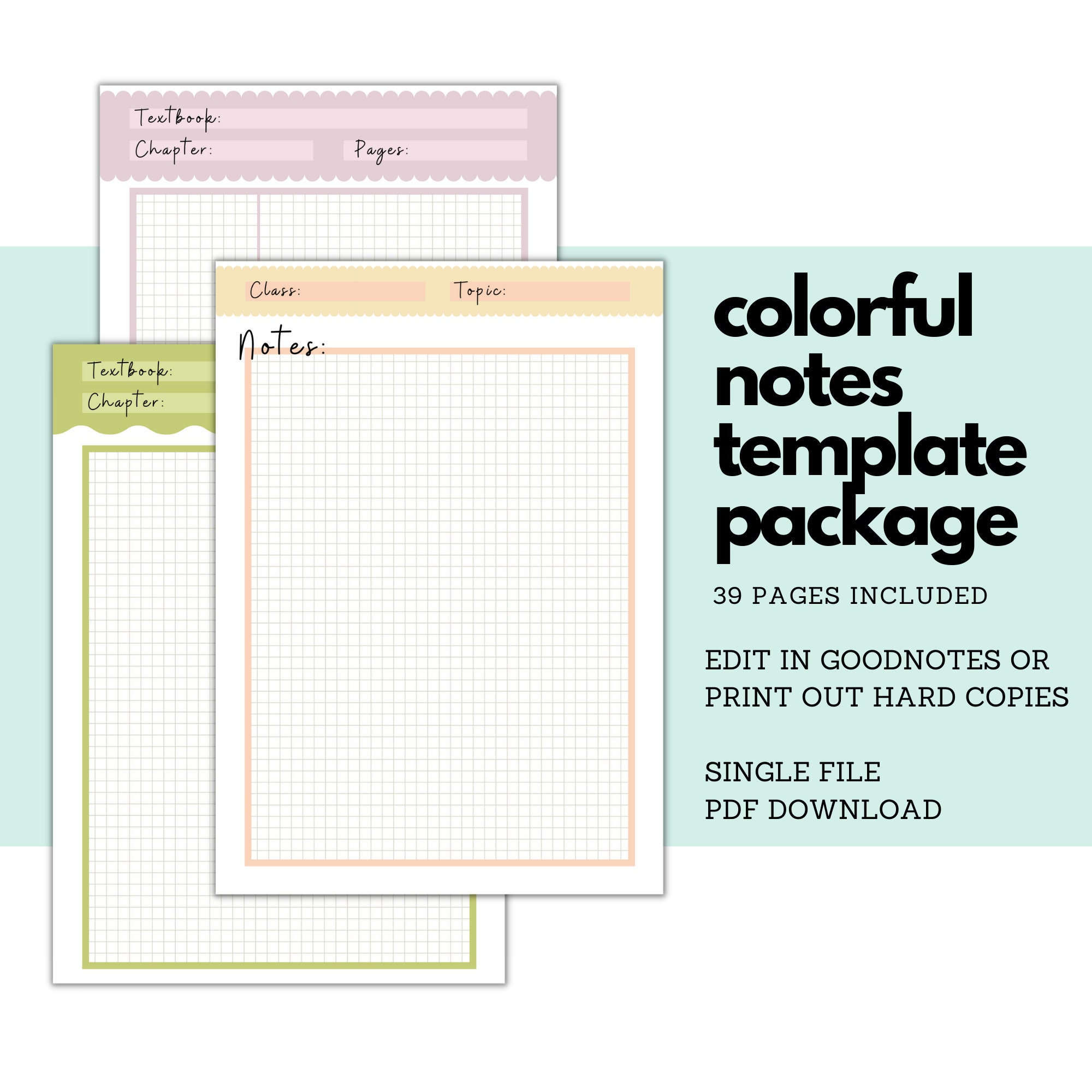 Digital Download 39 Note Templates for Studying - Etsy