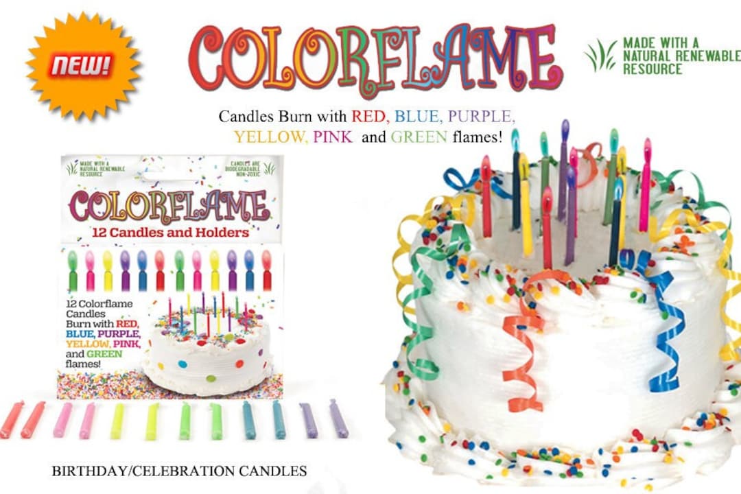 12 Colorflame Flame Birthday Candles - Flames Burn Red, Purple, Green ...