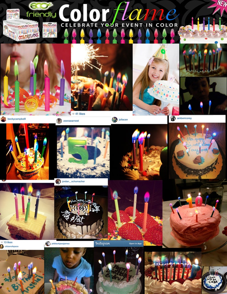 12 Colorflame Flame Birthday Candles - Flames Burn Red, Purple, Green ...