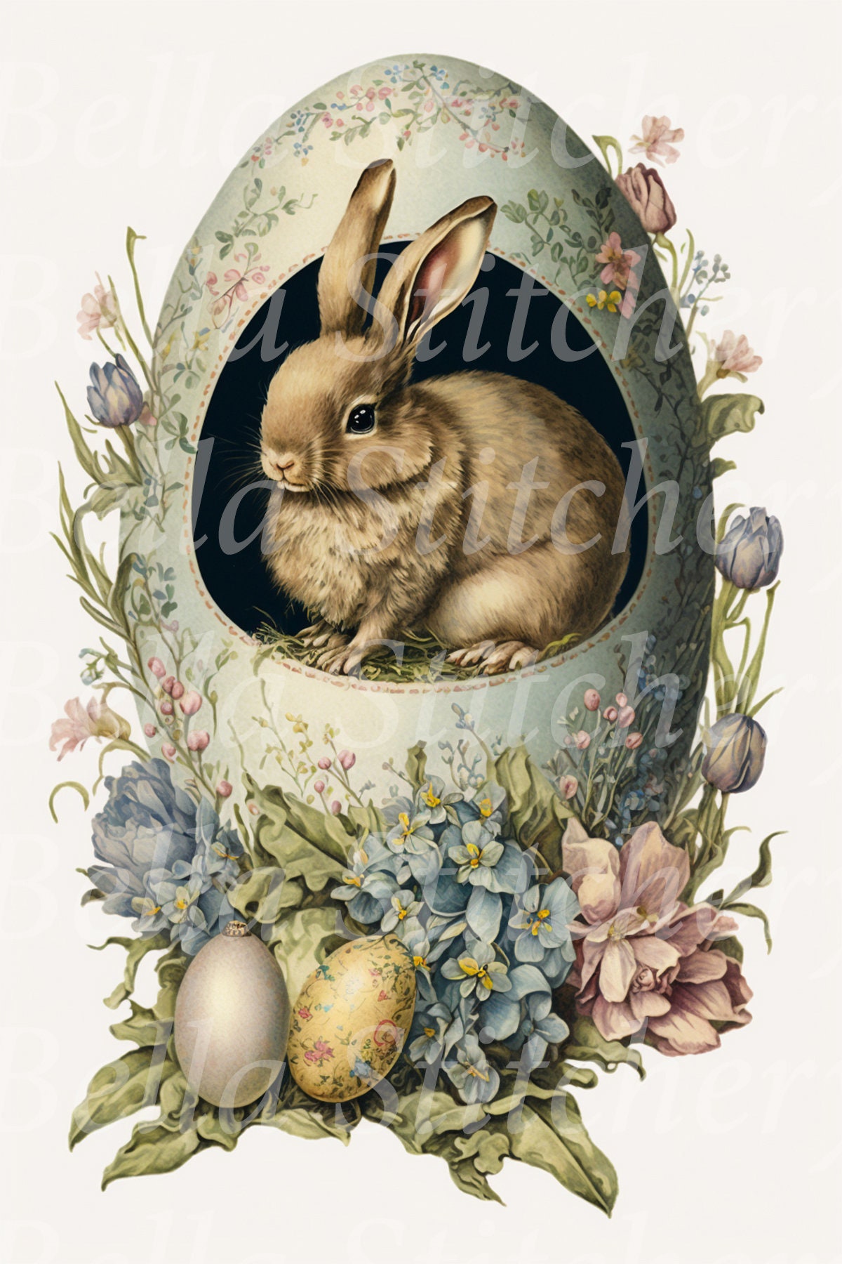 Handmade Vintage Victorian Easter Bunny And Flowers 8 6x10 Etsy