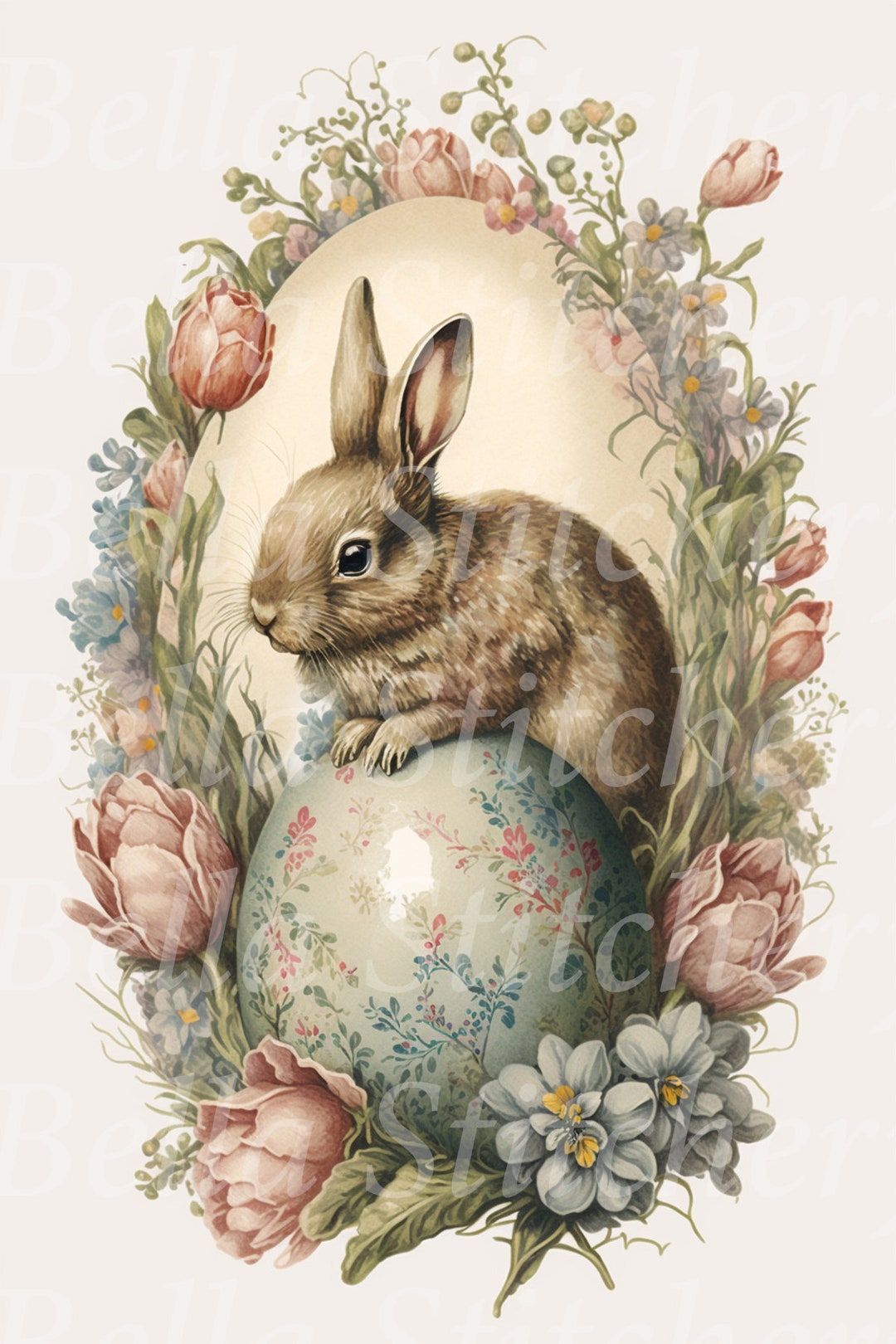 Handmade Vintage Victorian Easter Bunny and Flowers 7 6x10 - Etsy