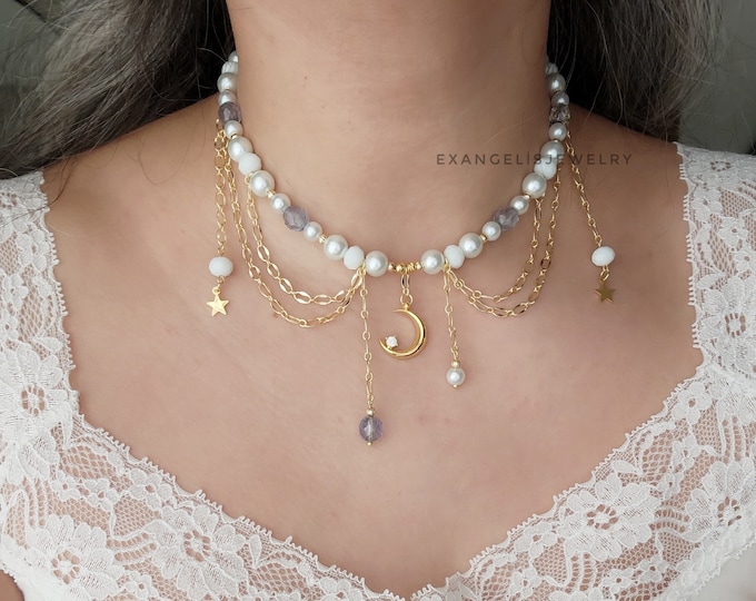 Princesscore Choker Necklace With Gold Plated Crescent Pandent, Grunge ...