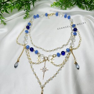 Sirius Pendant Grunge Necklace, Beaded Fairycore Necklace With Gold ...