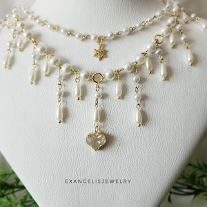 Princesscore White Beaded Grunge Necklace, Grunge Fairycore Necklace ...