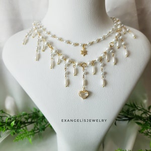 Princesscore White Beaded Grunge Necklace, Grunge Fairycore Necklace ...