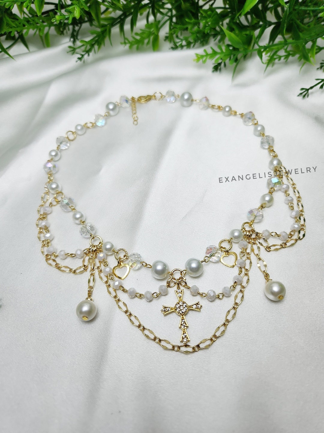 Angelcore White Glass Pearl Choker Necklace, Pearl Fairycore Necklace ...