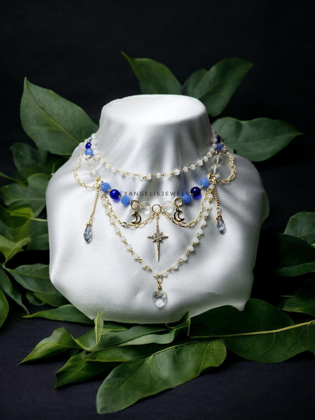 Sirius Pendant Grunge Necklace, Beaded Fairycore Necklace With Gold ...