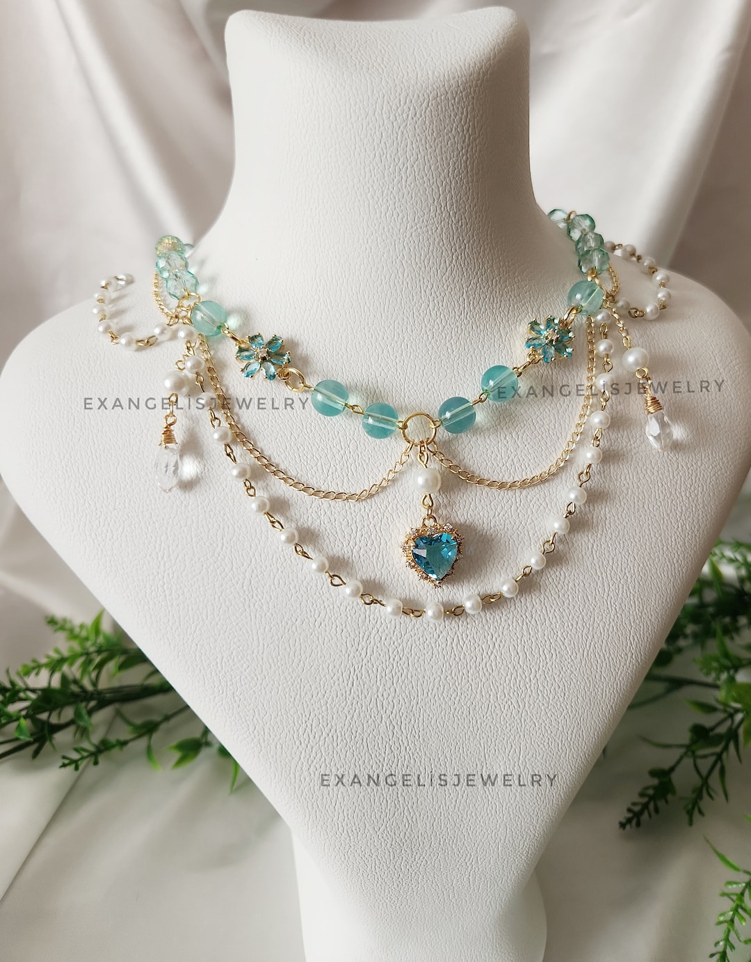 Royalcore Style Blue Beaded Necklace, Princesscore Necklace, Aesthetic ...