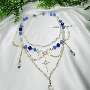 Sirius Pendant Grunge Necklace, Beaded Fairycore Necklace With Gold ...