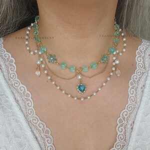 Royalcore Style Blue Beaded Necklace, Princesscore Necklace, Aesthetic ...
