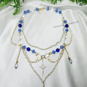 Sirius Pendant Grunge Necklace, Beaded Fairycore Necklace With Gold ...