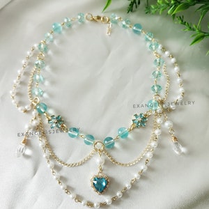 Royalcore Style Blue Beaded Necklace, Princesscore Necklace, Aesthetic ...