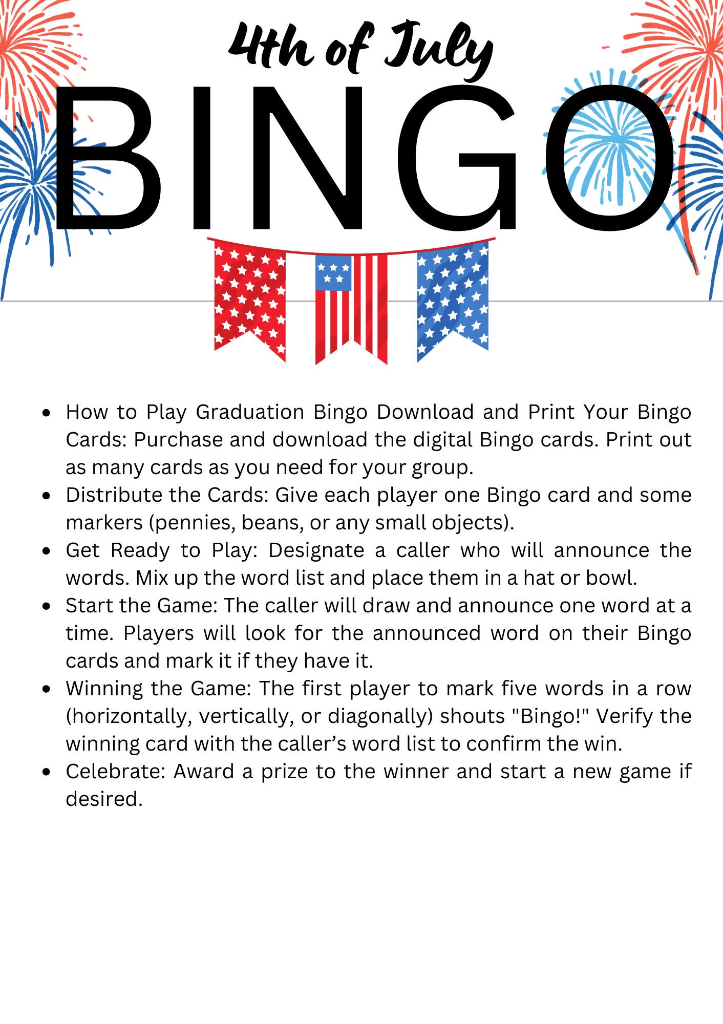 Patriotic Bingo Game, Printable Bingo Cards, 4th of July, Memorial Day ...