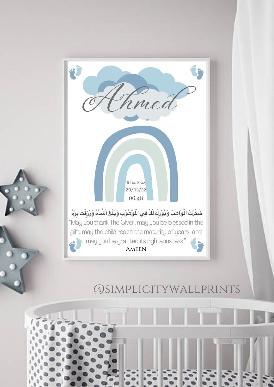 Personalised Islamic/muslim Baby Boy Wall Print Muslim Nursery Decor - Etsy