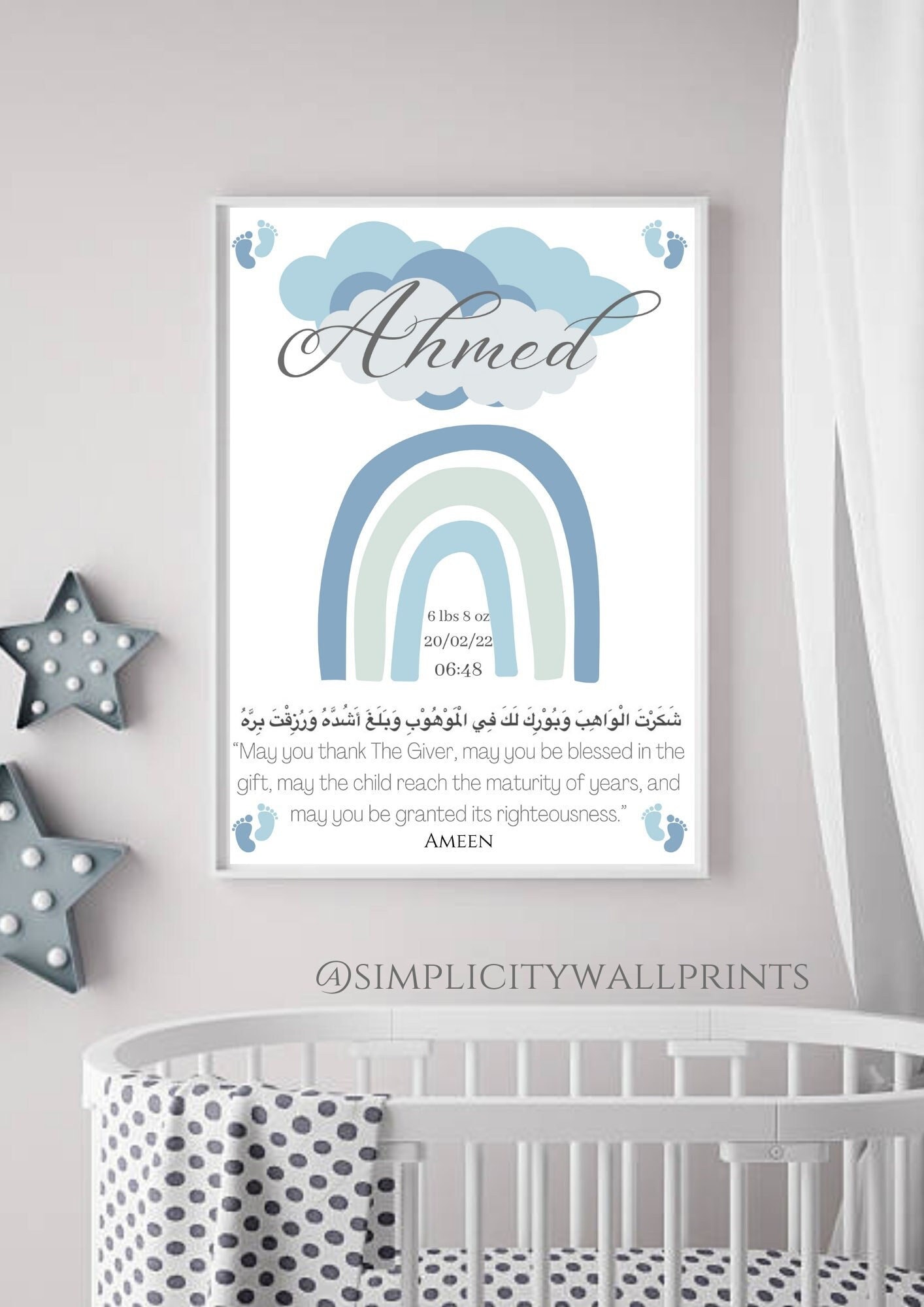 Personalised Islamic/muslim Baby Boy Wall Print Muslim Nursery Decor - Etsy