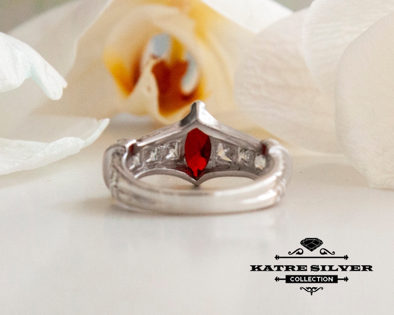 Handmade 925 Sterling Silver Red Marquise Ring: Promise Ring - Etsy