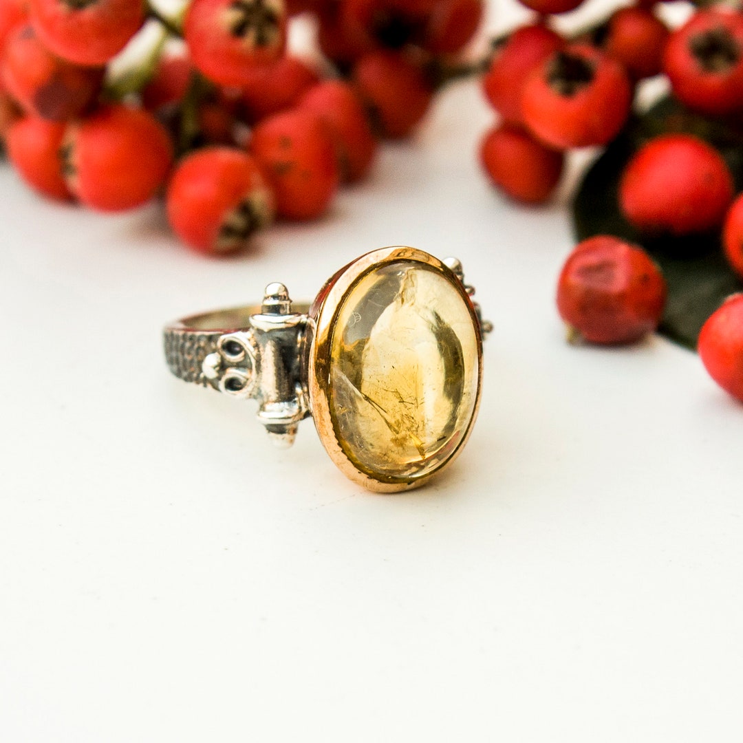 Genunie Yellow Citrine Ring, Bright Gemstone Ring for Women, Big ...
