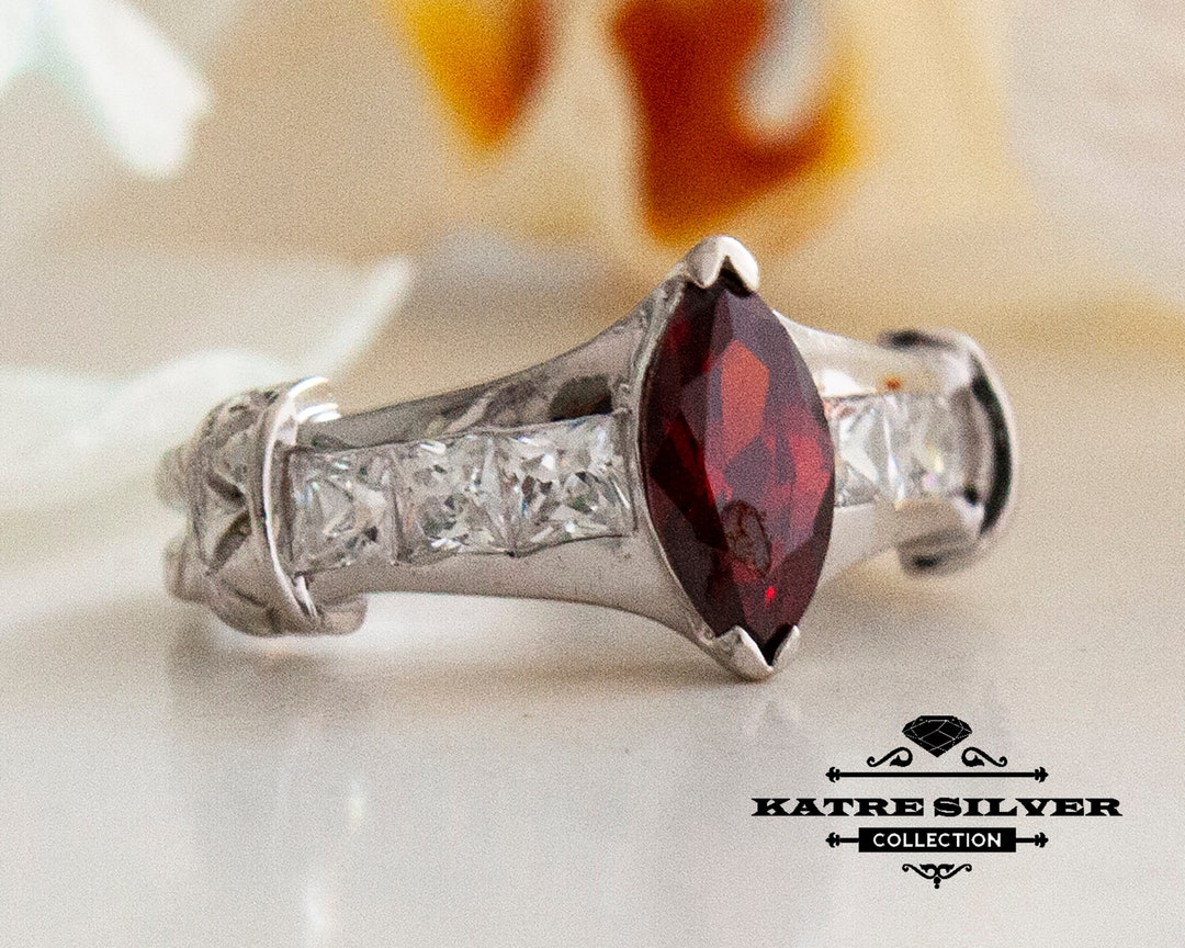 Red Marquise Ring, Marquise Ring, Promise Ring, Birthstone Ring, Red ...
