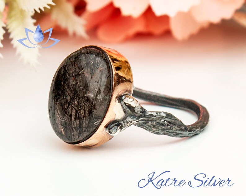 Oxidized Sterling Silver Black Rutilated Quartz Ring: Vintage Oval ...