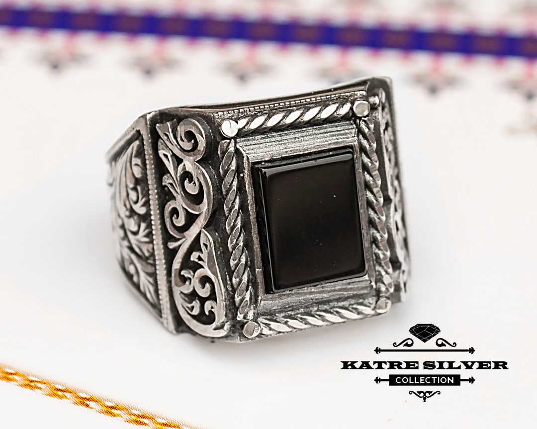 Unique Black Stone Men Ring, Ottoman Ring, Antique Mens Ring, Turkish ...
