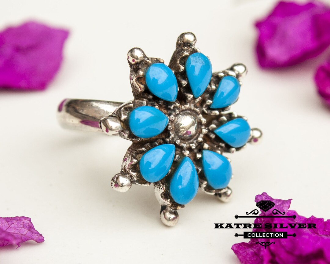 Blue Flower Turquoise Ring, Navajo Ring, Native American Ring ...