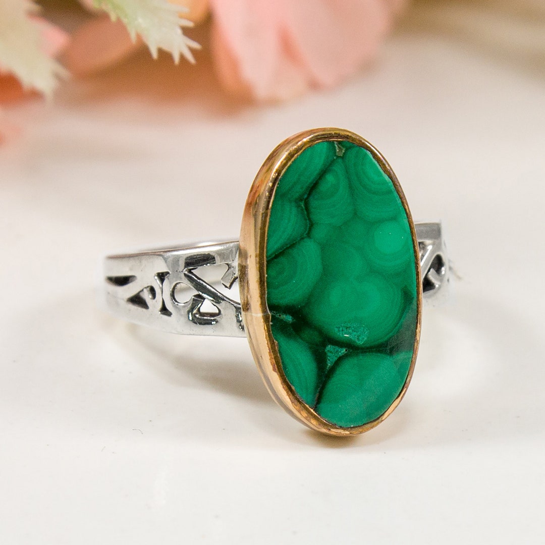 Malachite Ring Gemstone Ring 925 Sterling Silver, Malachite Rings ...