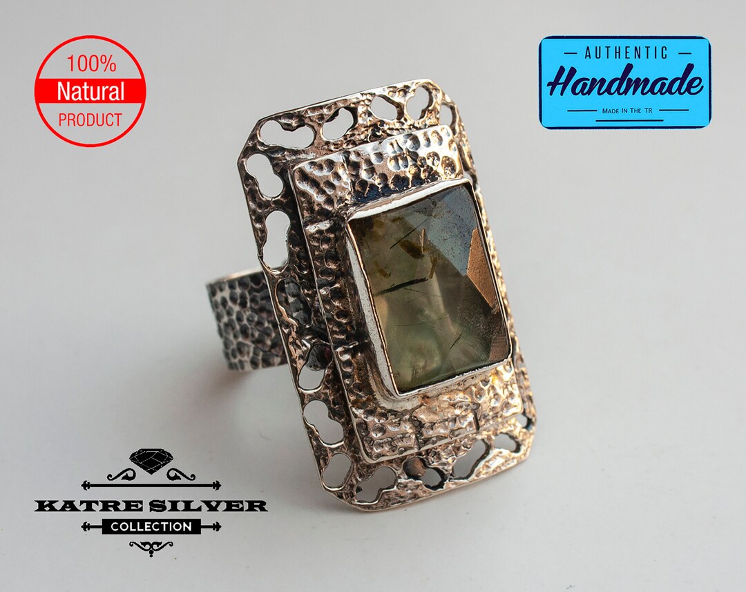 Natural Green Rutile Quartz, Rutile Quartz Ring, Quartz Ring, Quartz ...