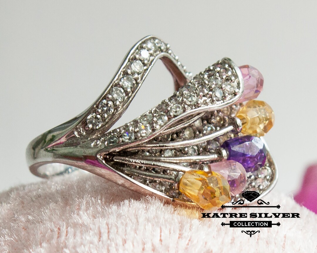 Tricolor Ring, Multi Color Ring, Multi Stone Ring, Statement Ring ...