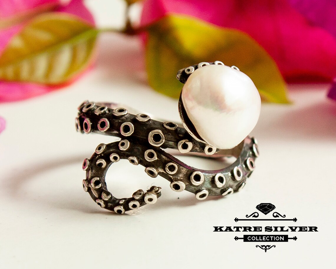 Handmade Sterling Silver Octopus Ring: Pearl Nautical Jewelry - Etsy