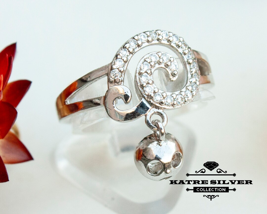 Sterling Silver 925 Ball Charm Dangle Ring, Silver Dangle Ring, Dangle ...