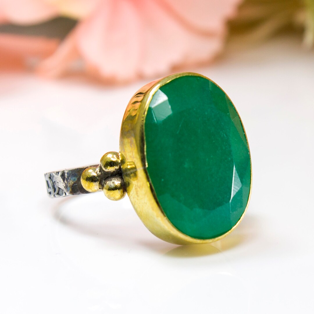 Silver Jade Ring, Oval Green Natural Jade Gemstone - Etsy