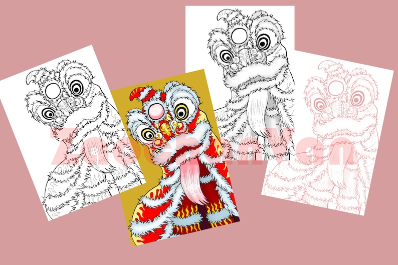 Lion Dance - Coloring Page for Adult-instant DOWNLOAD, PNG Including ...