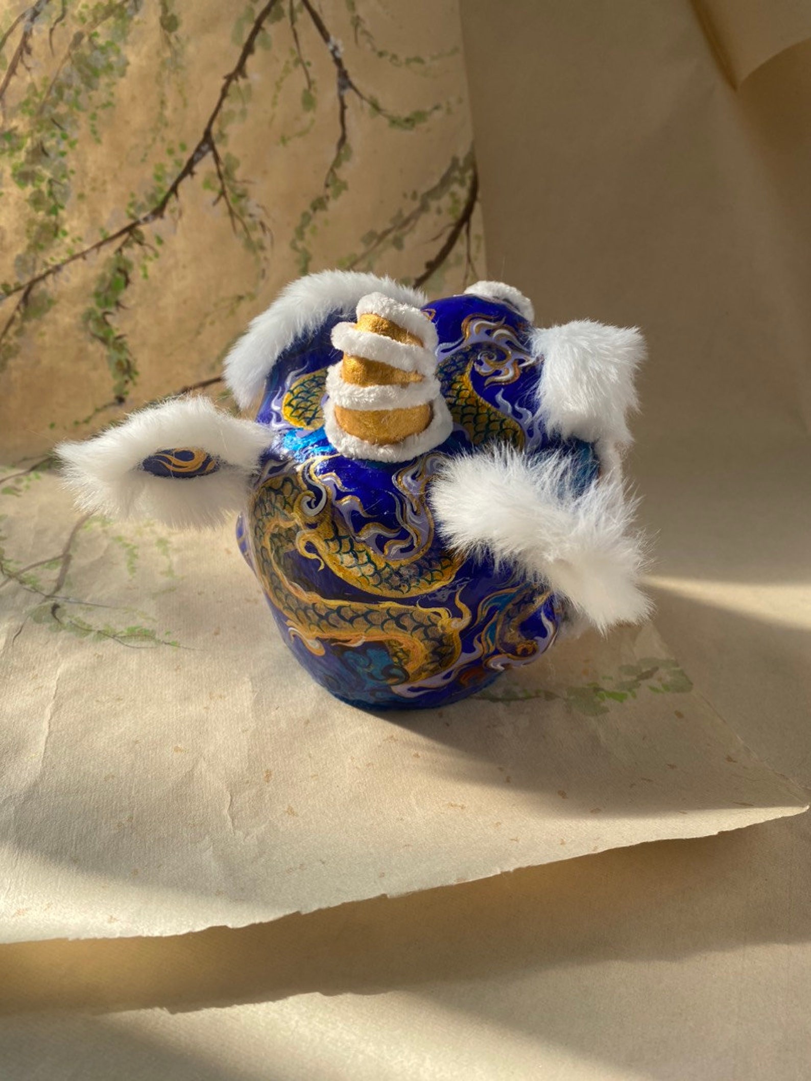 Gift for Best Friend, White and Blue Lion Dance Head Mini 12cm ...