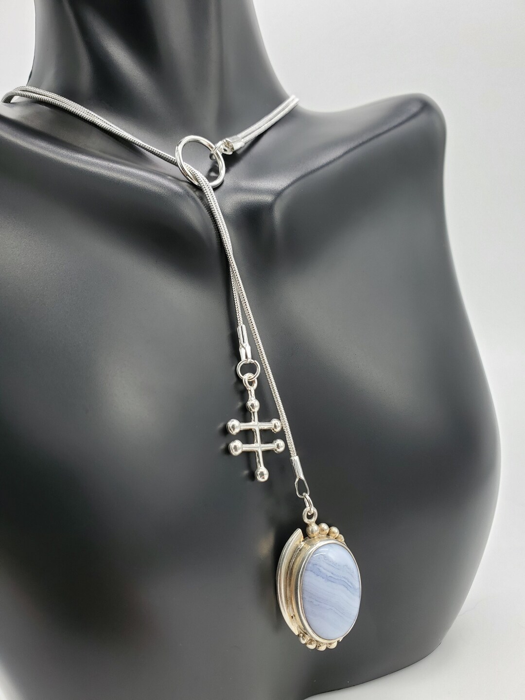 Blue Lace Agate Sterling Silver Necklace: Vodka Molecule Pendant - Etsy
